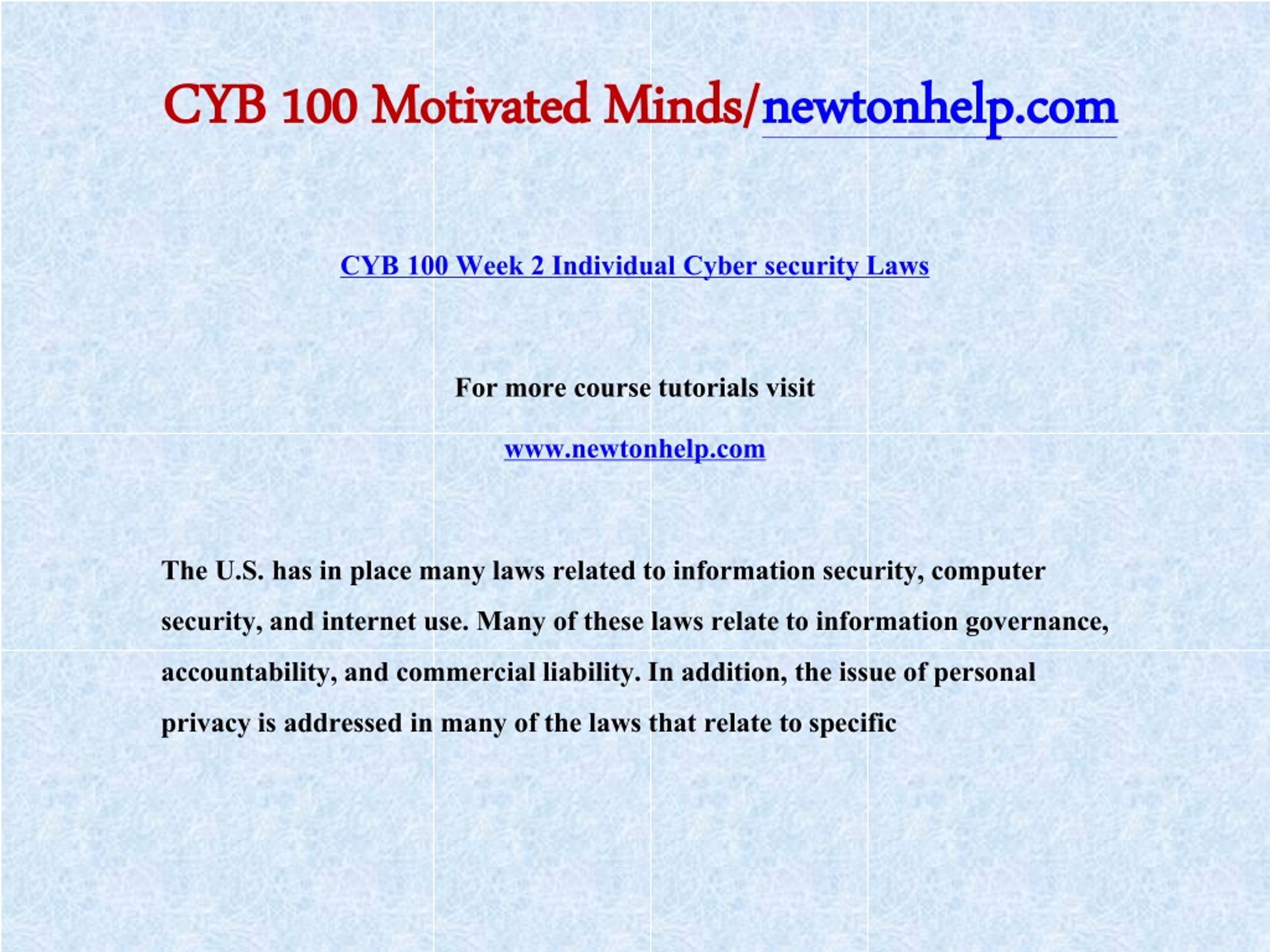 PPT - CYB 100 Motivated Minds/newtonhelp.com PowerPoint Presentation ...