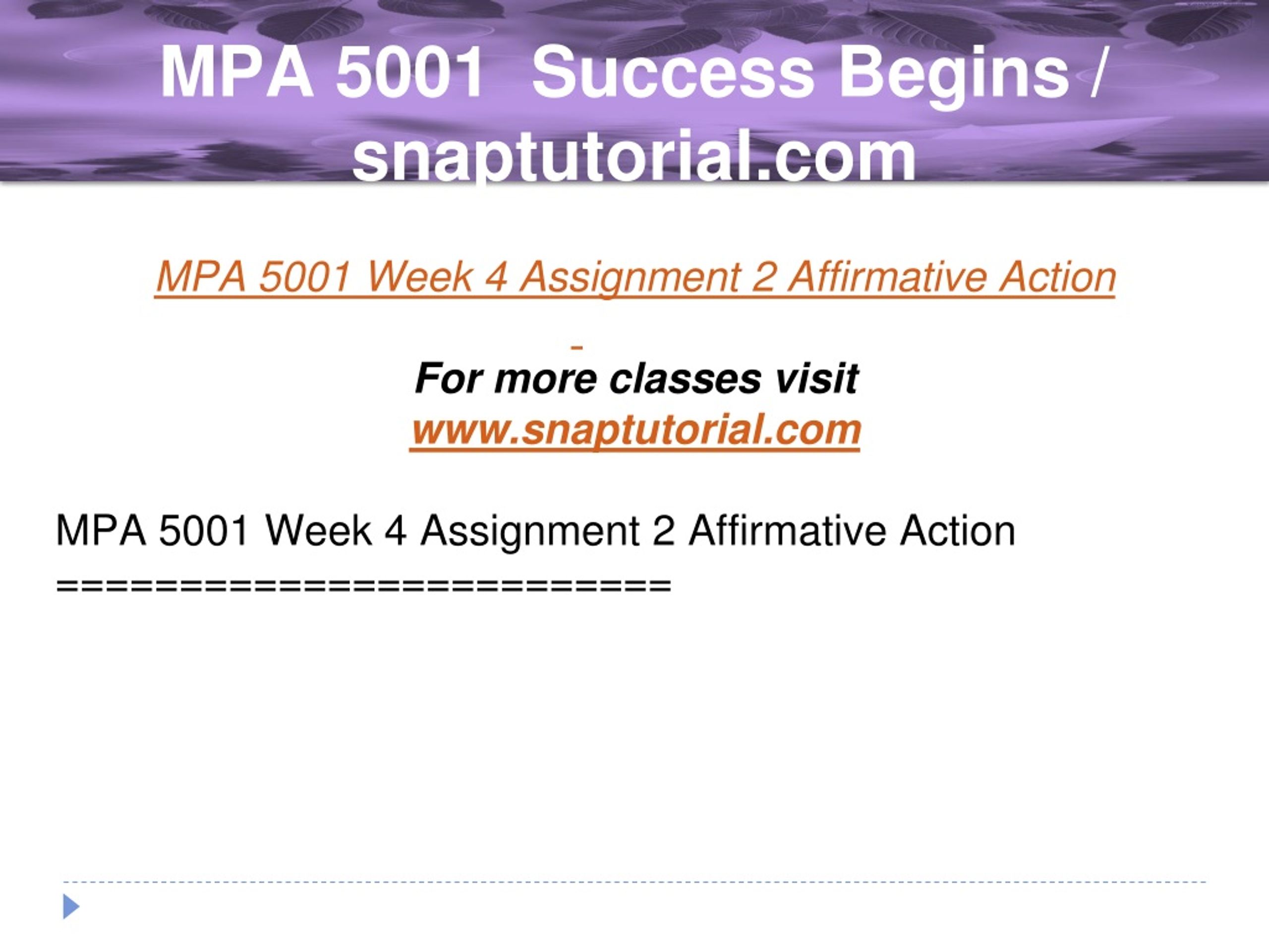 PPT - MPA 5001 Success Begins / snaptutorial.com PowerPoint Presentation - ID:8507920