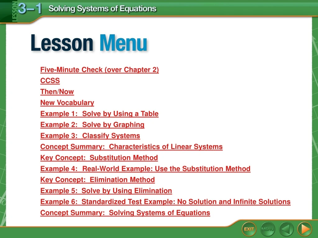 PPT - Lesson Menu PowerPoint Presentation, free download - ID:8535818