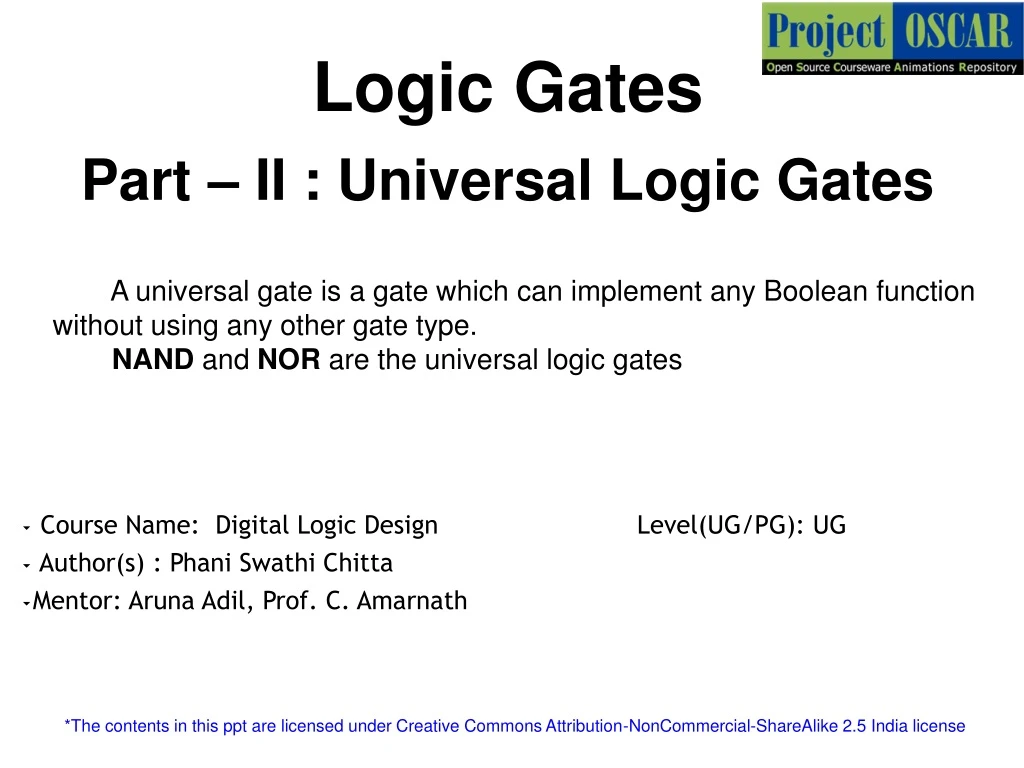 PPT - Logic Gates Part – II : Universal Logic Gates PowerPoint ...