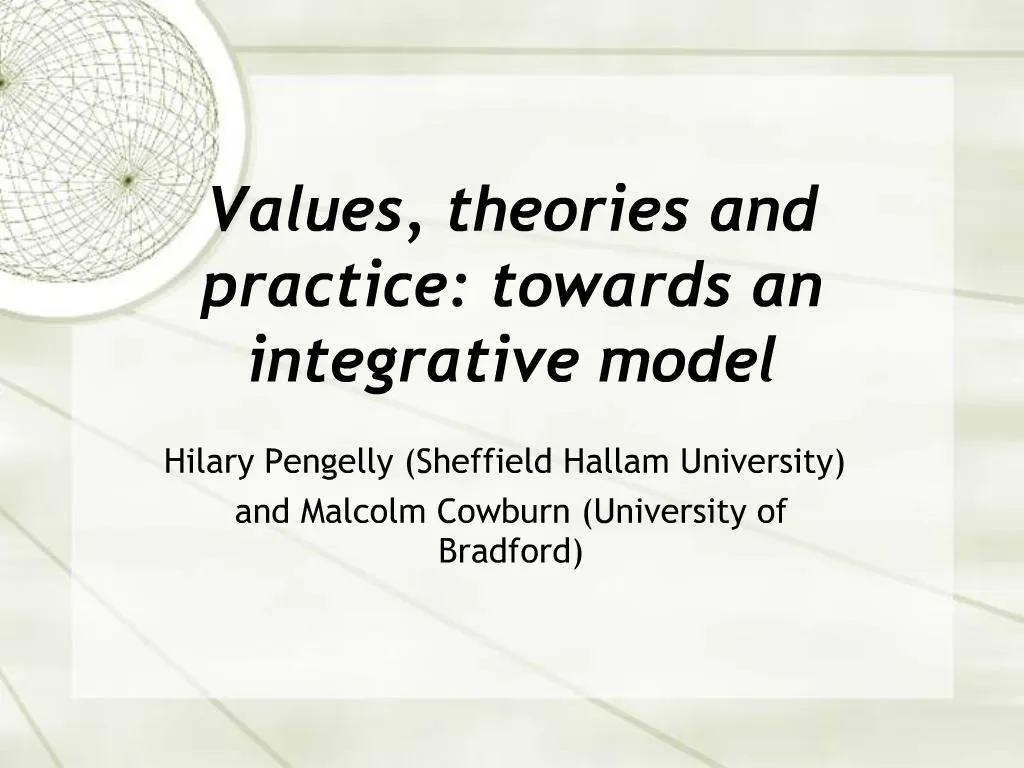PPT - Values, theories and practice: towards an integrative model ...
