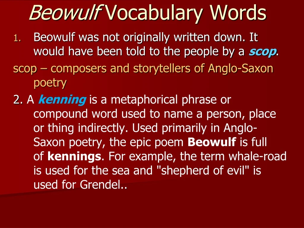 PPT - Beowulf Vocabulary Words PowerPoint Presentation, free download ...