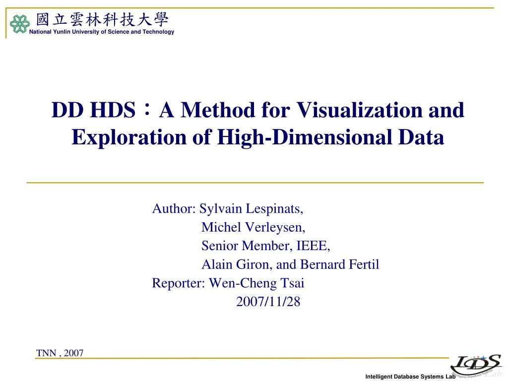 PPT - DD HDS ： A Method for Visualization and Exploration of High ...