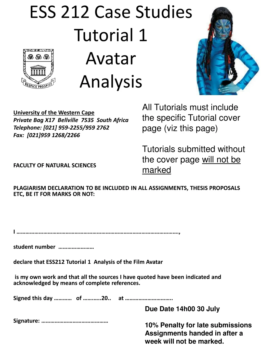 PPT - ESS 212 Case Studies Tutorial 1 Avatar Analysis PowerPoint ...