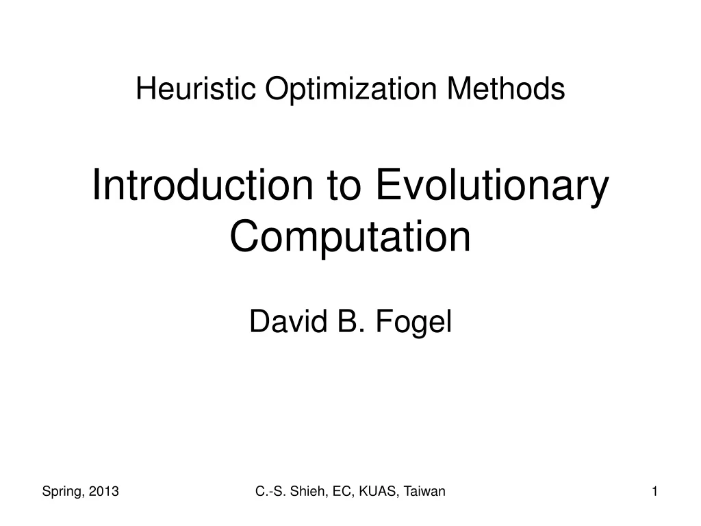 Ppt Heuristic Optimization Methods Introduction To Evolutionary
