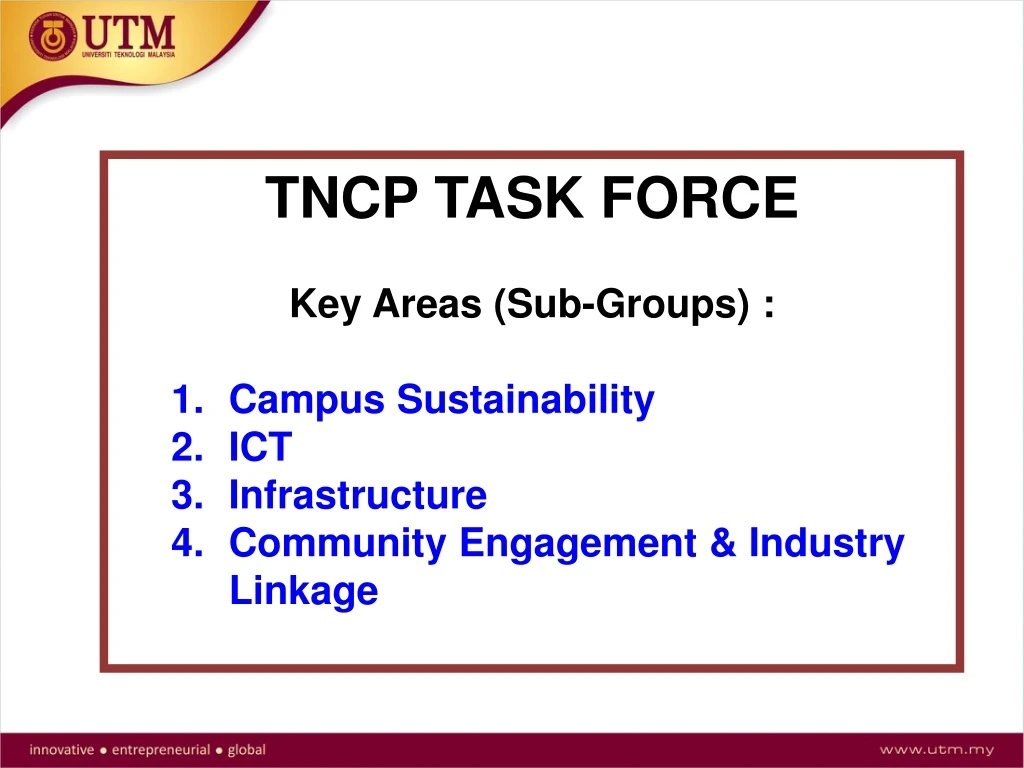 PPT - TNCP TASK FORCE Key Areas (Sub-Groups) : Campus Sustainability ...