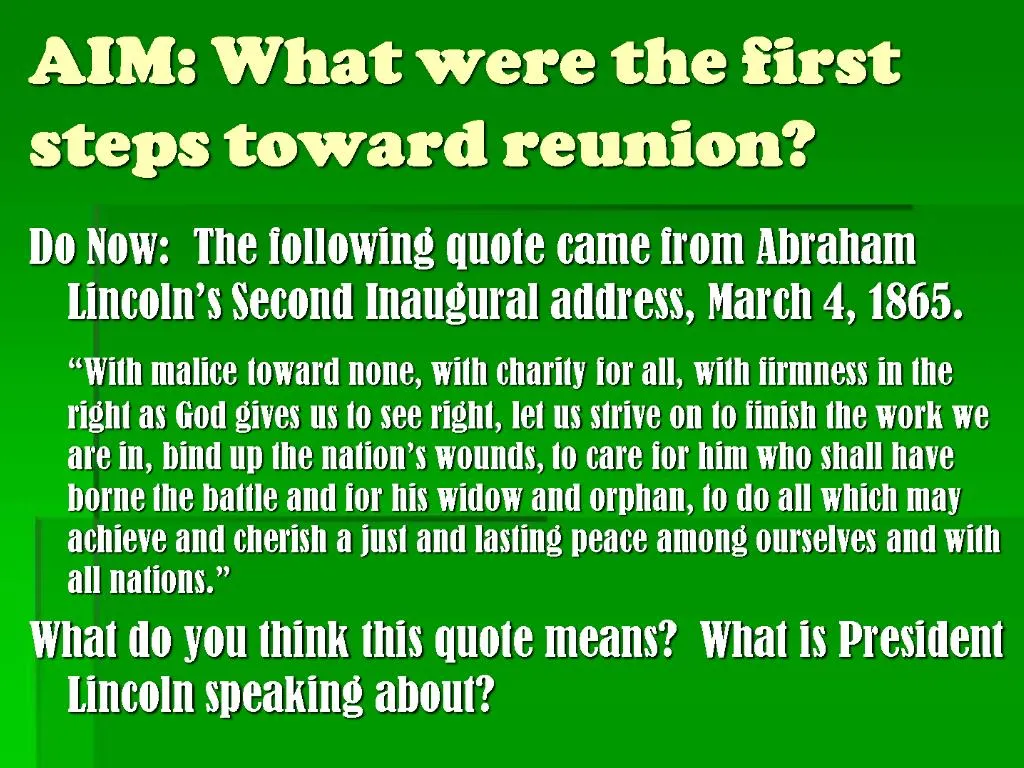 PPT - AIM: What were the first steps toward reunion PowerPoint ...