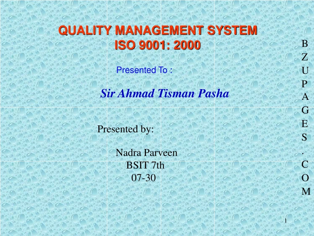 PPT - QUALITY MANAGEMENT SYSTEM ISO 9001: 2000 PowerPoint Presentation ...