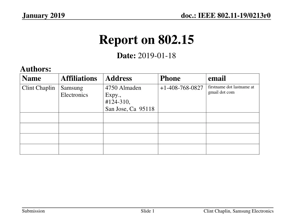 PPT - Report on 802.15 PowerPoint Presentation, free download - ID:8733907
