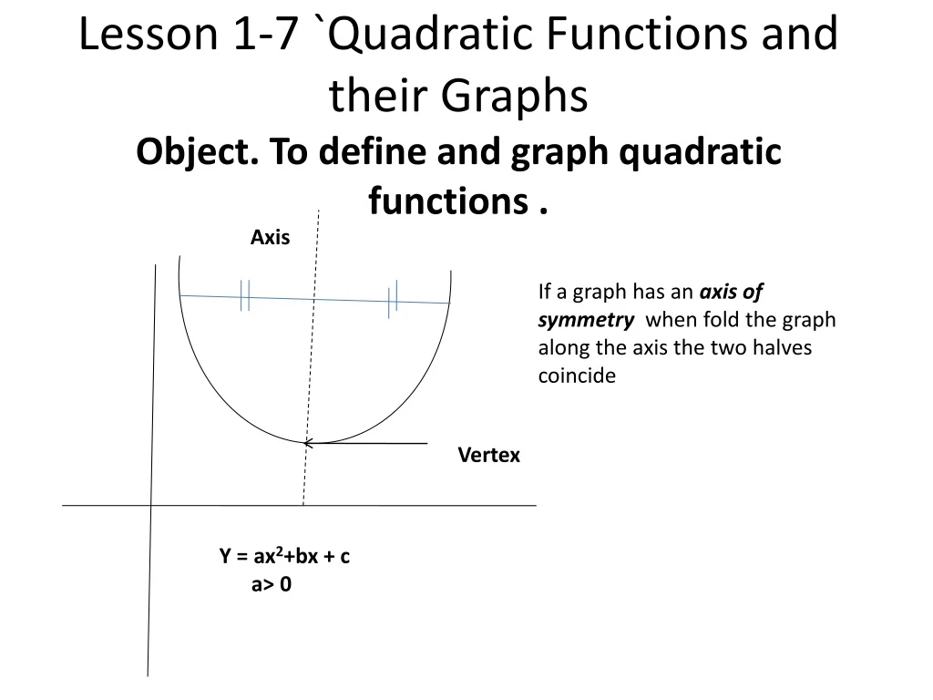 PPT - Lesson 1-7 `Quadratic Functions and their Graphs Object. To ...