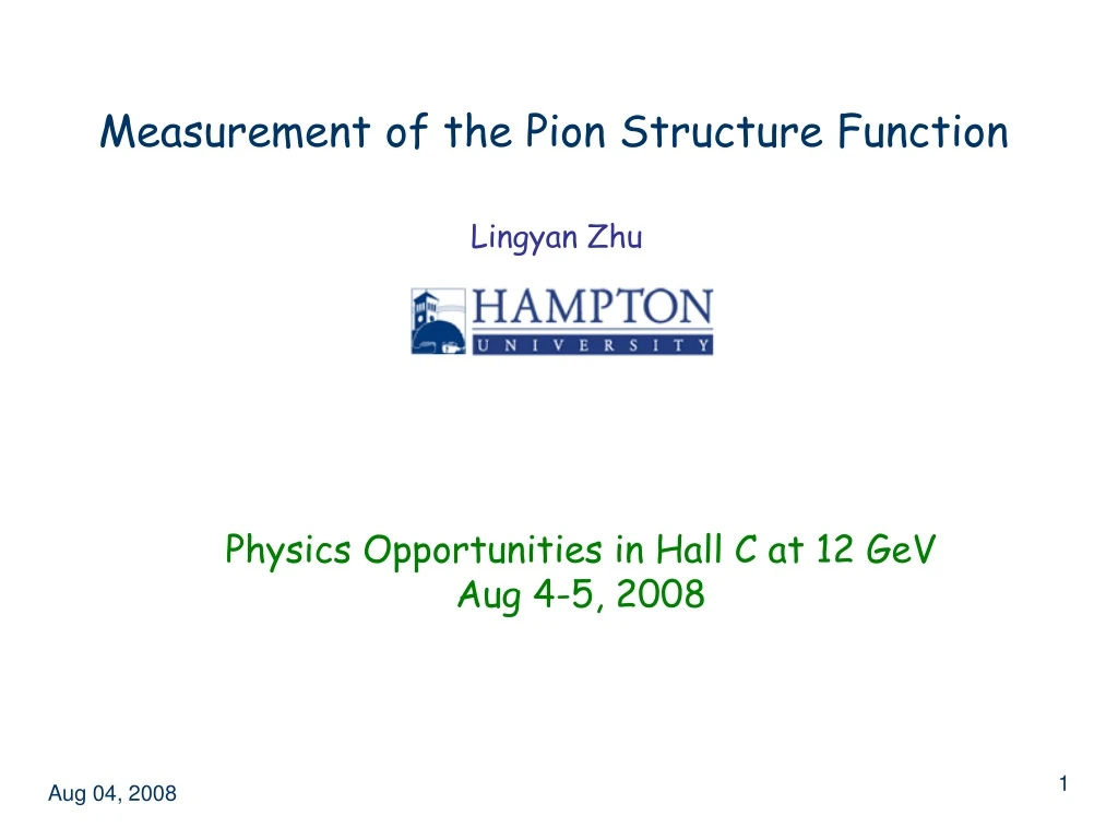 PPT - Measurement of the Pion Structure Function PowerPoint ...