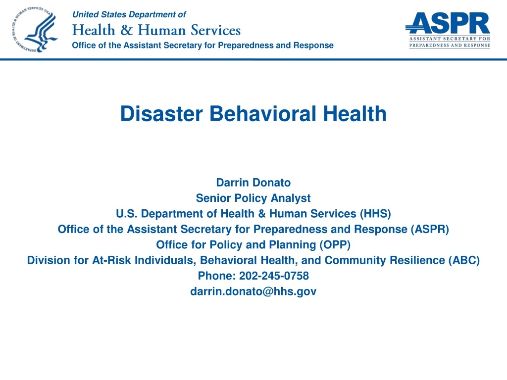 PPT - Disaster Behavioral Health PowerPoint Presentation, free download ...