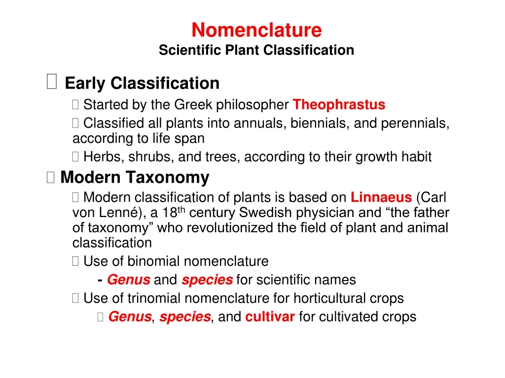 PPT - Nomenclature Scientific Plant Classification PowerPoint ...