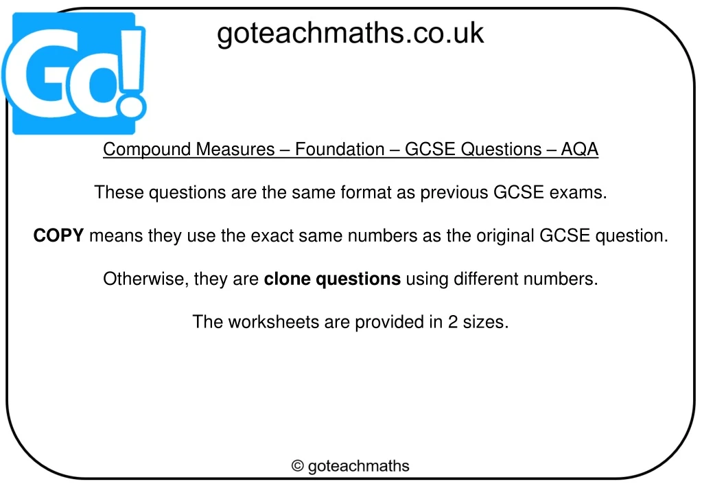 PPT - Compound Measures – Foundation – GCSE Questions – AQA PowerPoint ...