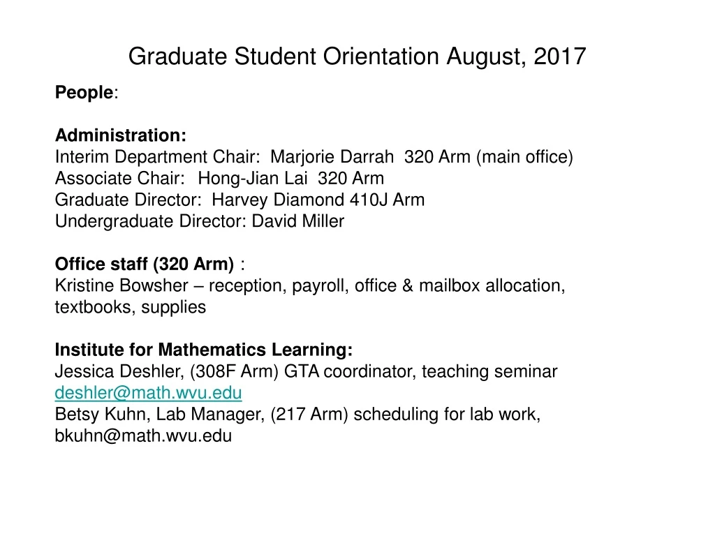 PPT - Graduate Student Orientation August, 2017 PowerPoint Presentation ...
