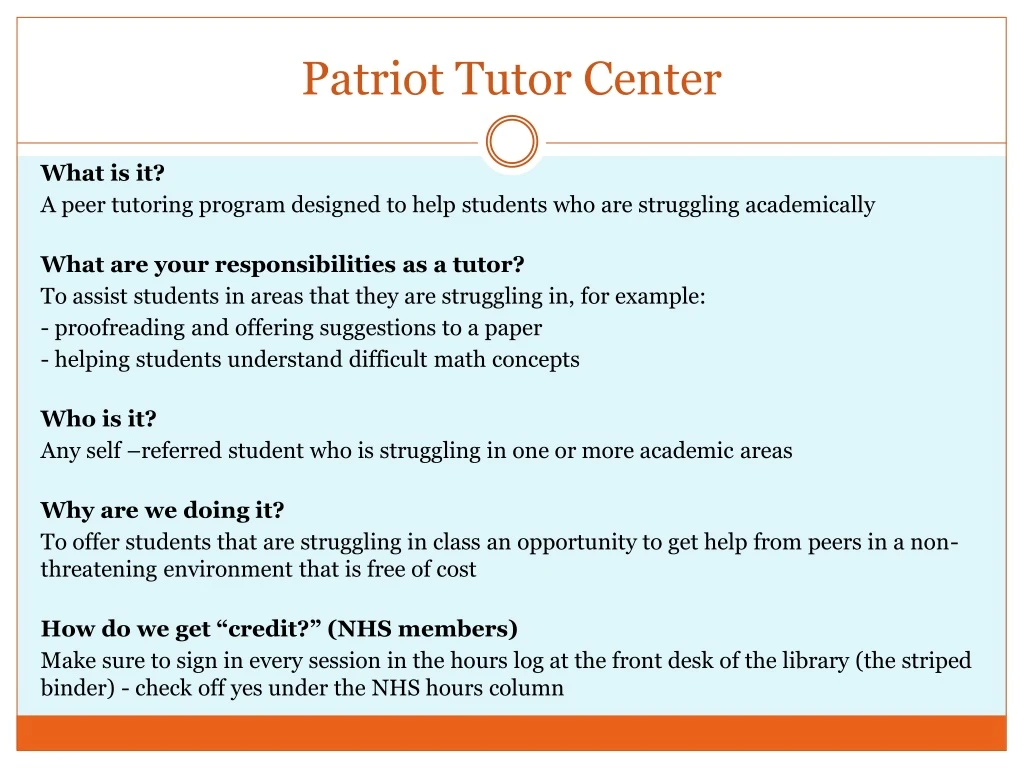PPT - Patriot Tutor Center PowerPoint Presentation, free download - ID ...