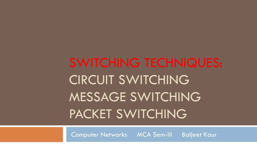 Ppt Switching Techniques Circuit Switching Message Switching Packet