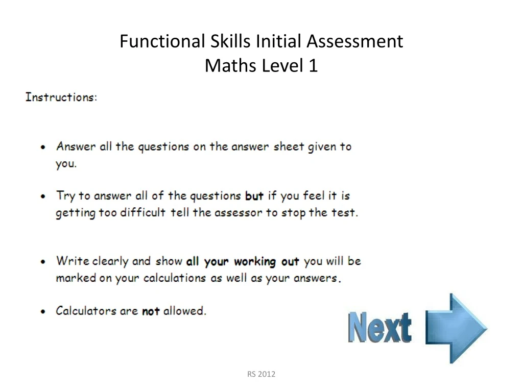 PPT - Functional Skills Initial Assessment Maths Level 1 PowerPoint ...