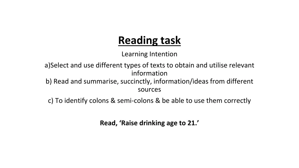 PPT - Reading task Learning Intention PowerPoint Presentation, free ...