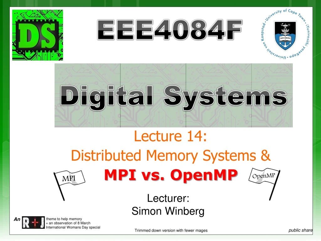 PPT - Lecture 14: Distributed Memory Systems & MPI vs. OpenMP ... PPT - Lecture 14: Distributed Memory Systems & MPI vs. OpenMP ...