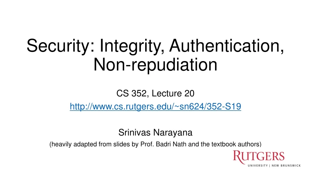 PPT - Security: Integrity, Authentication, Non-repudiation PowerPoint ...
