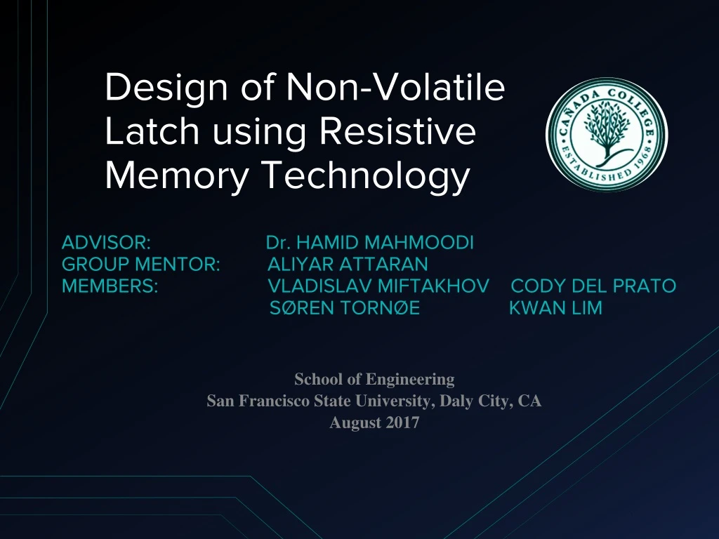 PPT - Design of Non-Volatile Latch using Resistive Memory Technology PowerPoint Presentation ...