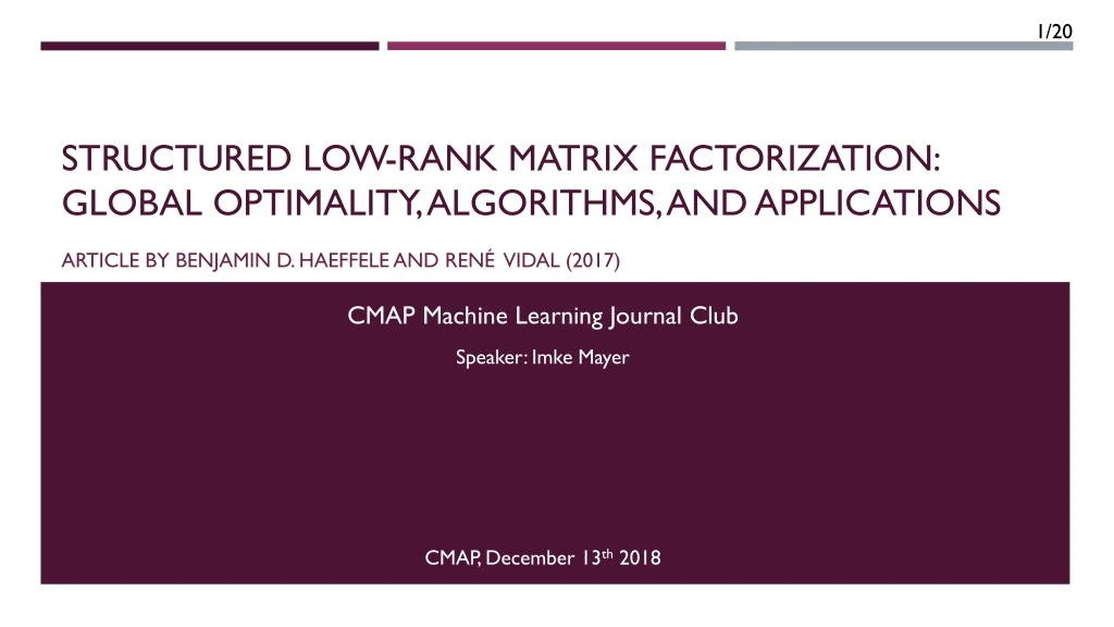 PPT - Structured Low-Rank Matrix Factorization: global optimality ...