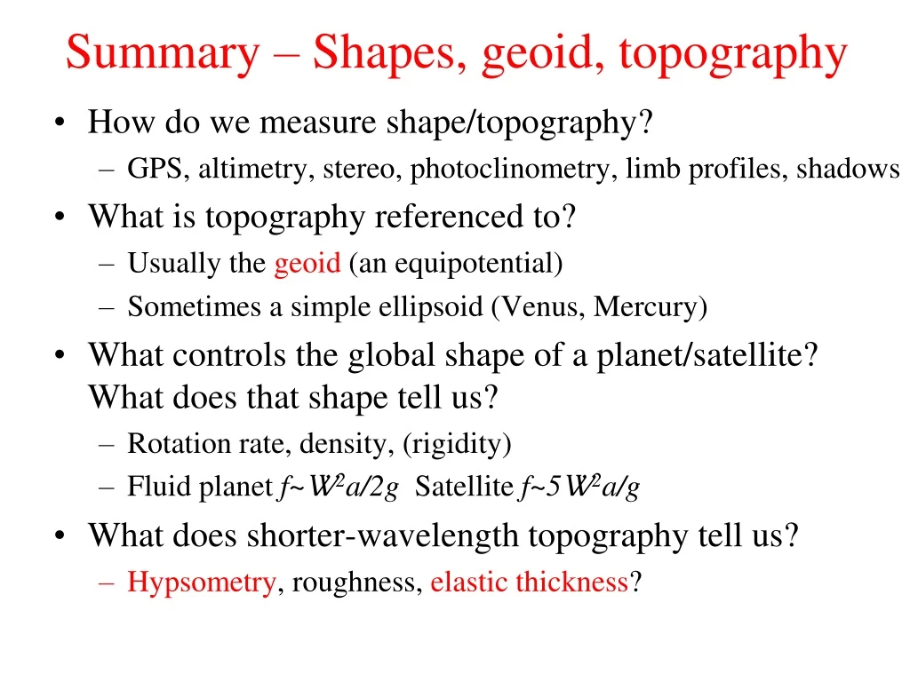 PPT - Summary – Shapes, geoid , topography PowerPoint Presentation ...