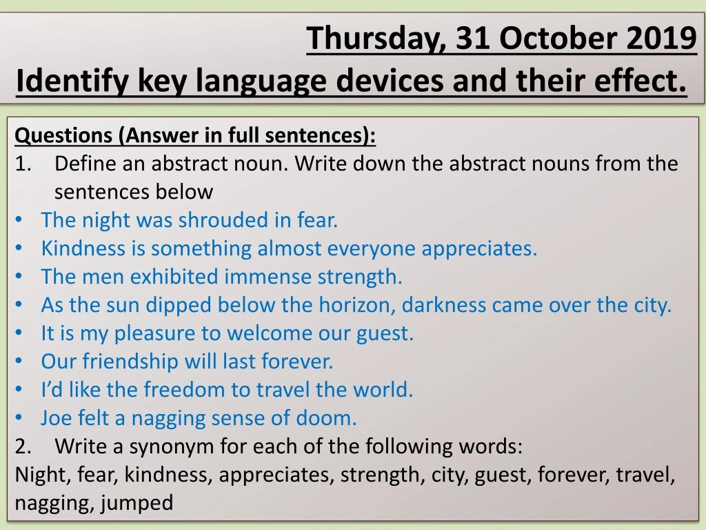 PPT - Friday, 05 October 2018 Identify key language devices and their ...