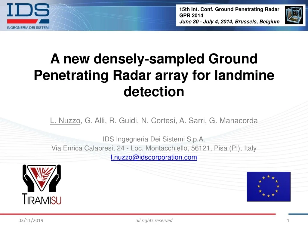PPT - A new densely-sampled Ground Penetrating Radar array for landmine ...