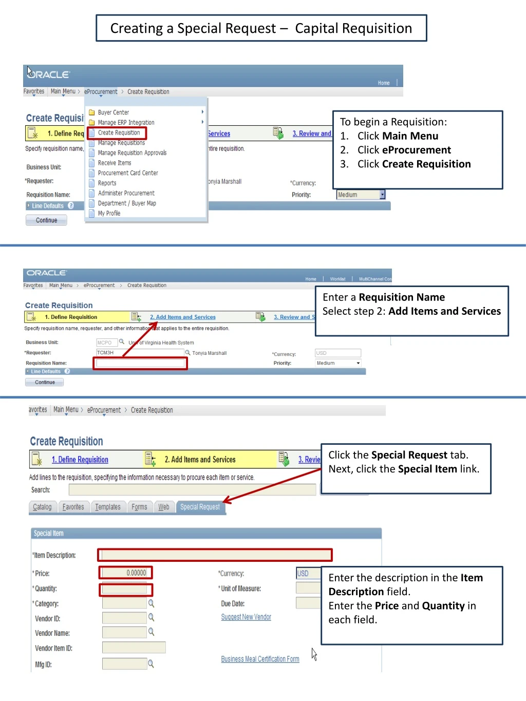PPT - To begin a Requisition: Click Main Menu Click eProcurement Click ...