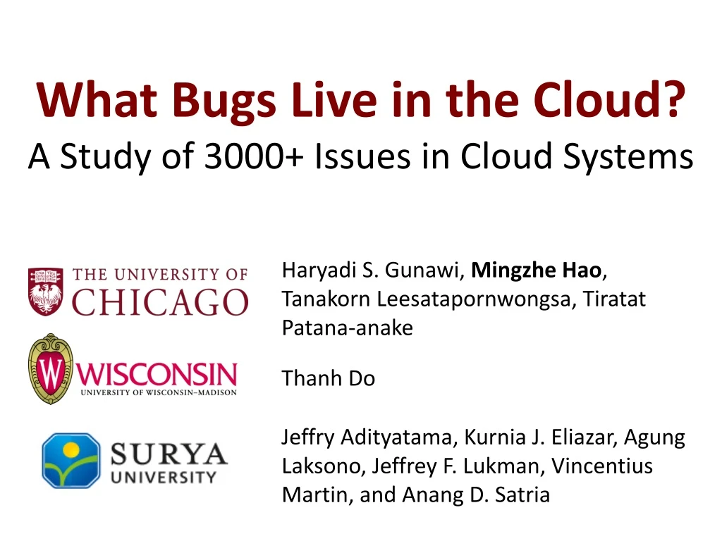 PPT - What Bugs Live in the Cloud? A Study of 3000+ Issues in Cloud ...