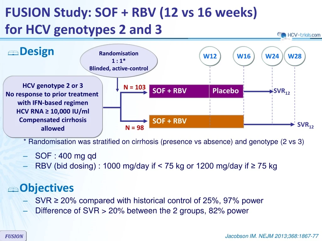 PPT - FUSION Study : SOF + RBV (12 vs 16 weeks) for HCV genotypes 2 and 3 PowerPoint ...
