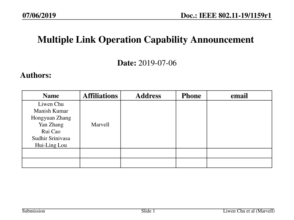 PPT - Multiple Link Operation Capability Announcement PowerPoint Presentation - ID:8917820