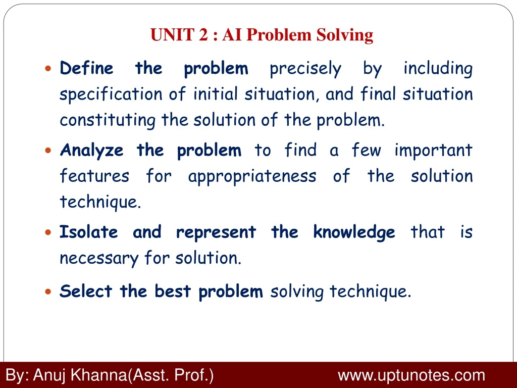 PPT - UNIT 2 : AI Problem Solving PowerPoint Presentation, free ...