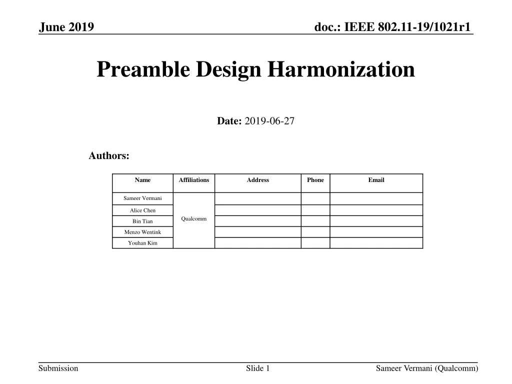 PPT - Preamble Design Harmonization PowerPoint Presentation, free ...