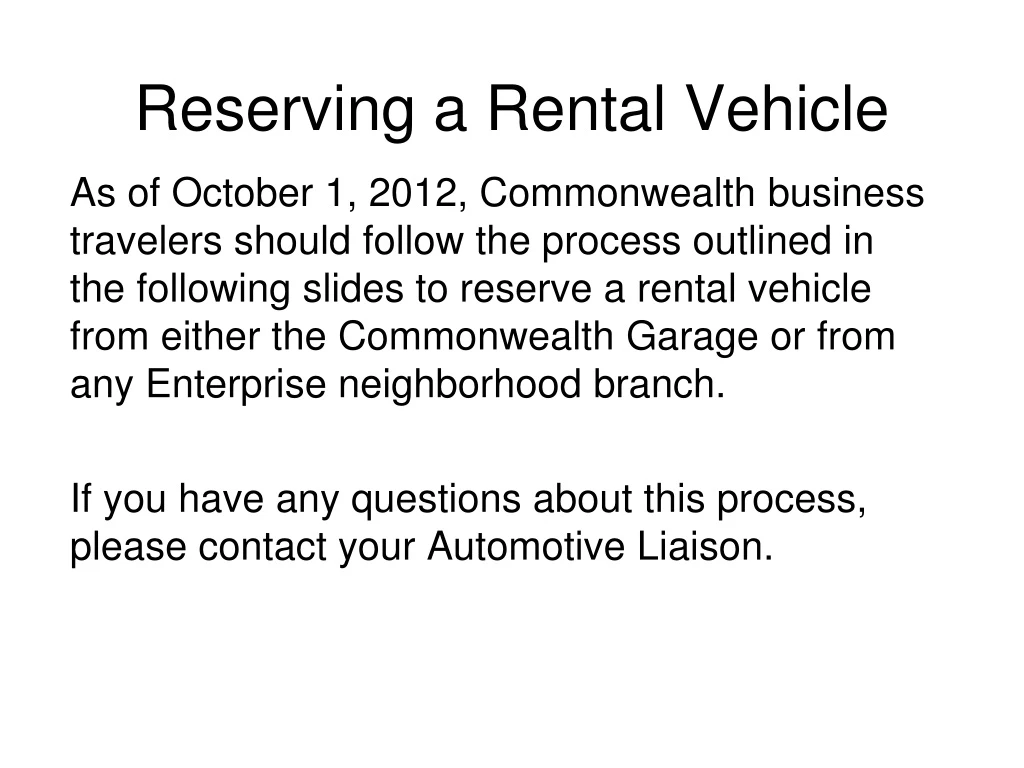 PPT - Reserving a Rental Vehicle PowerPoint Presentation, free download ...