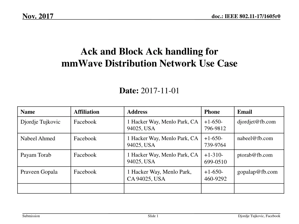 PPT - Ack and Block Ack handling for mmWave Distribution Network Use Case PowerPoint ...