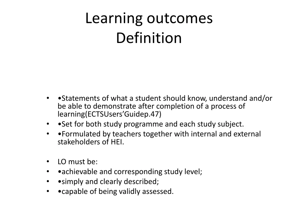 PPT - Learning outcomes Definition PowerPoint Presentation, free ...