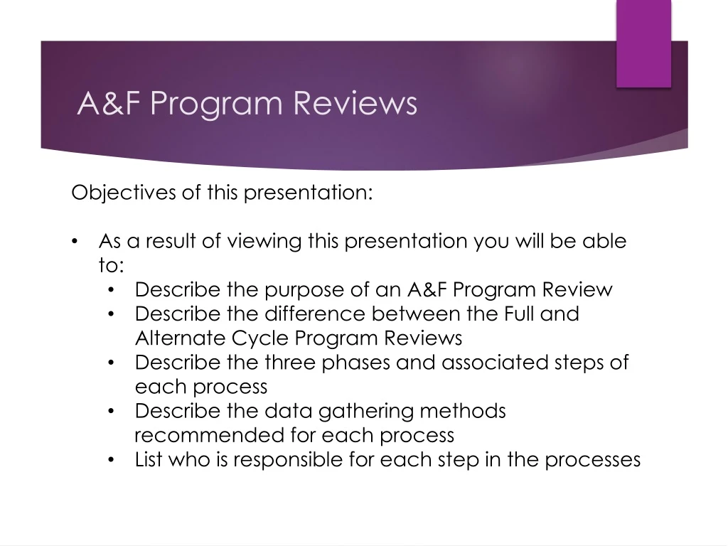 PPT - A&F Program Reviews PowerPoint Presentation, free download - ID ...