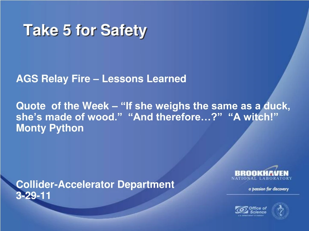 PPT - Take 5 for Safety PowerPoint Presentation, free download - ID:8963746