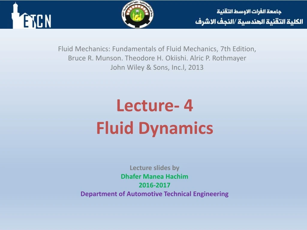 PPT - Lecture- 4 Fluid Dynamics PowerPoint Presentation, free download - ID:8970655