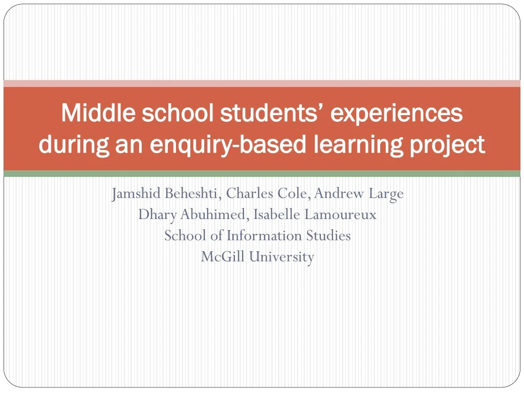 PPT - Middle school students’ experiences during an enquiry-based ...