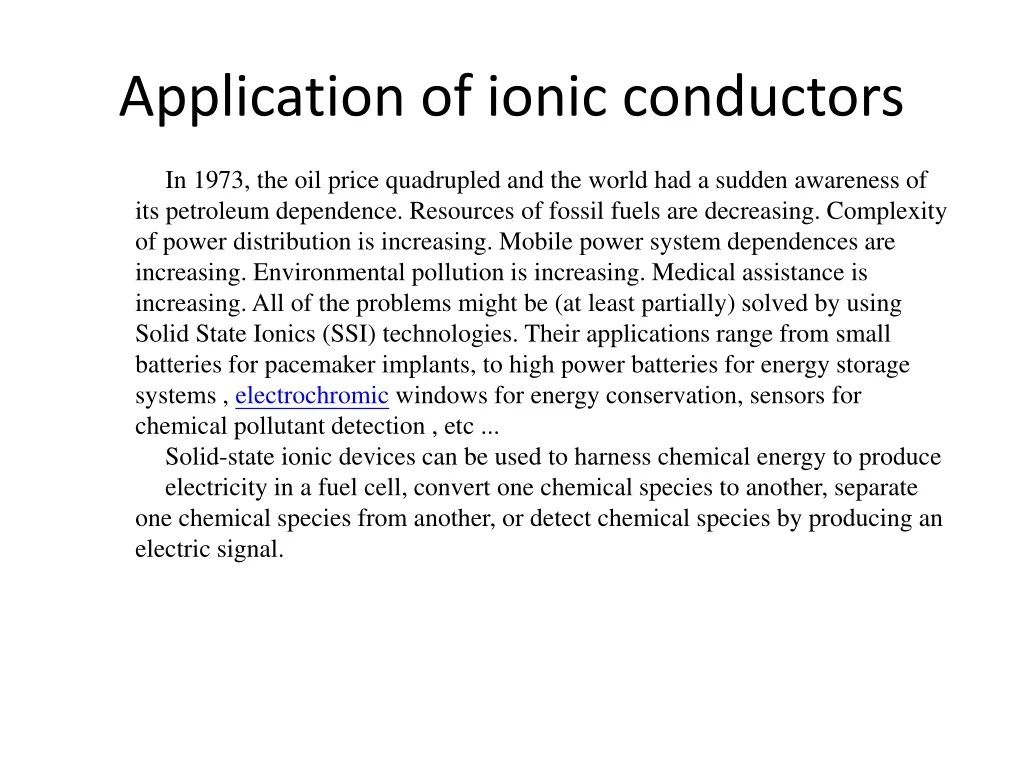 PPT - Application of ionic conductors PowerPoint Presentation, free ...