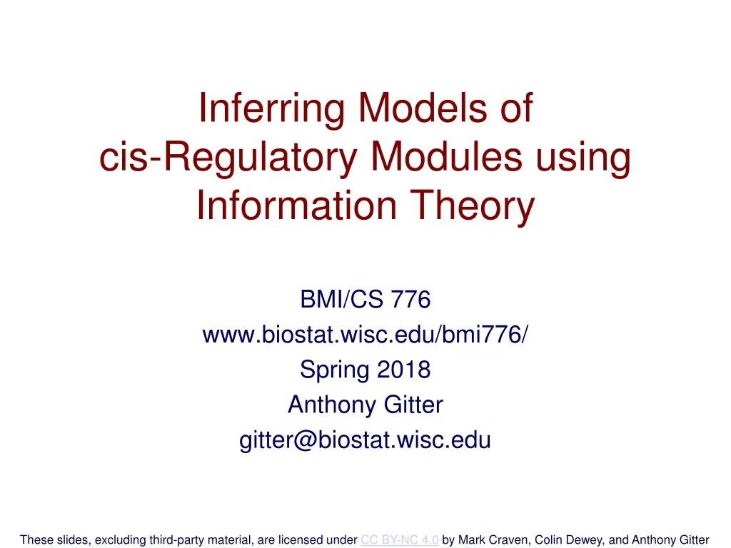 PPT - Inferring Models of cis -Regulatory Modules using Information ...