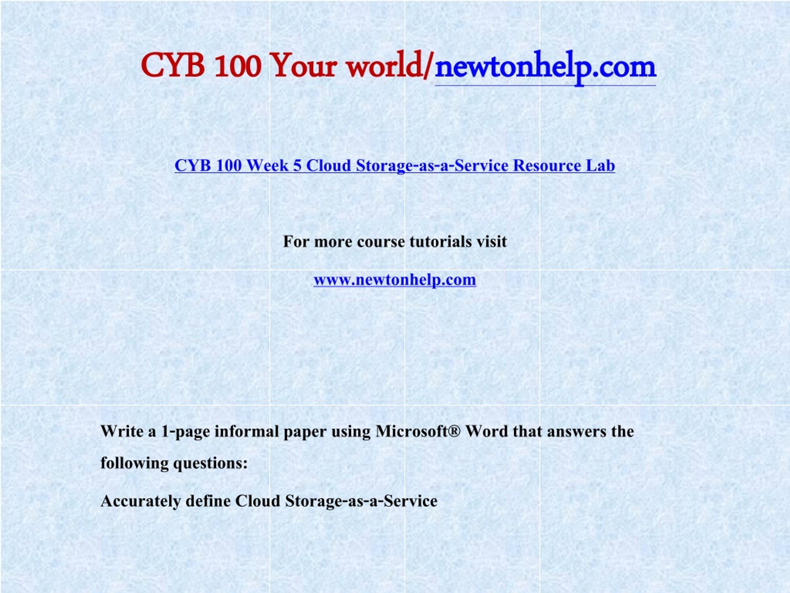 PPT - CYB 100 Your world/newtonhelp.com PowerPoint Presentation, free ...