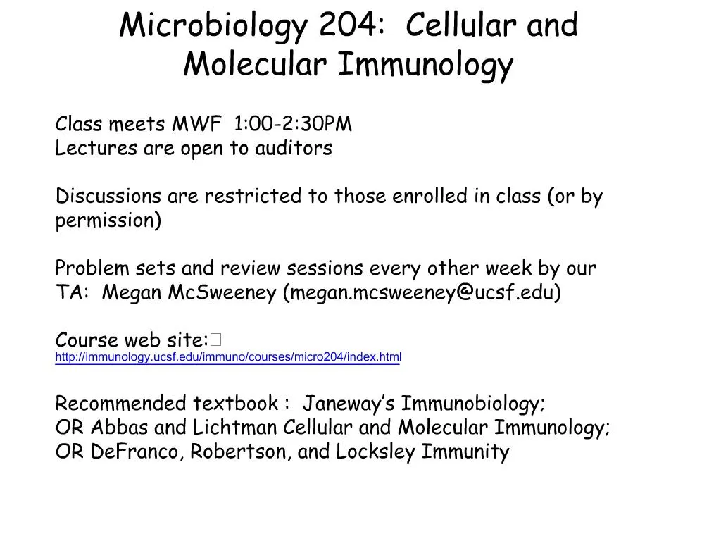 PPT - Microbiology 204: Cellular and Molecular Immunology PowerPoint ...