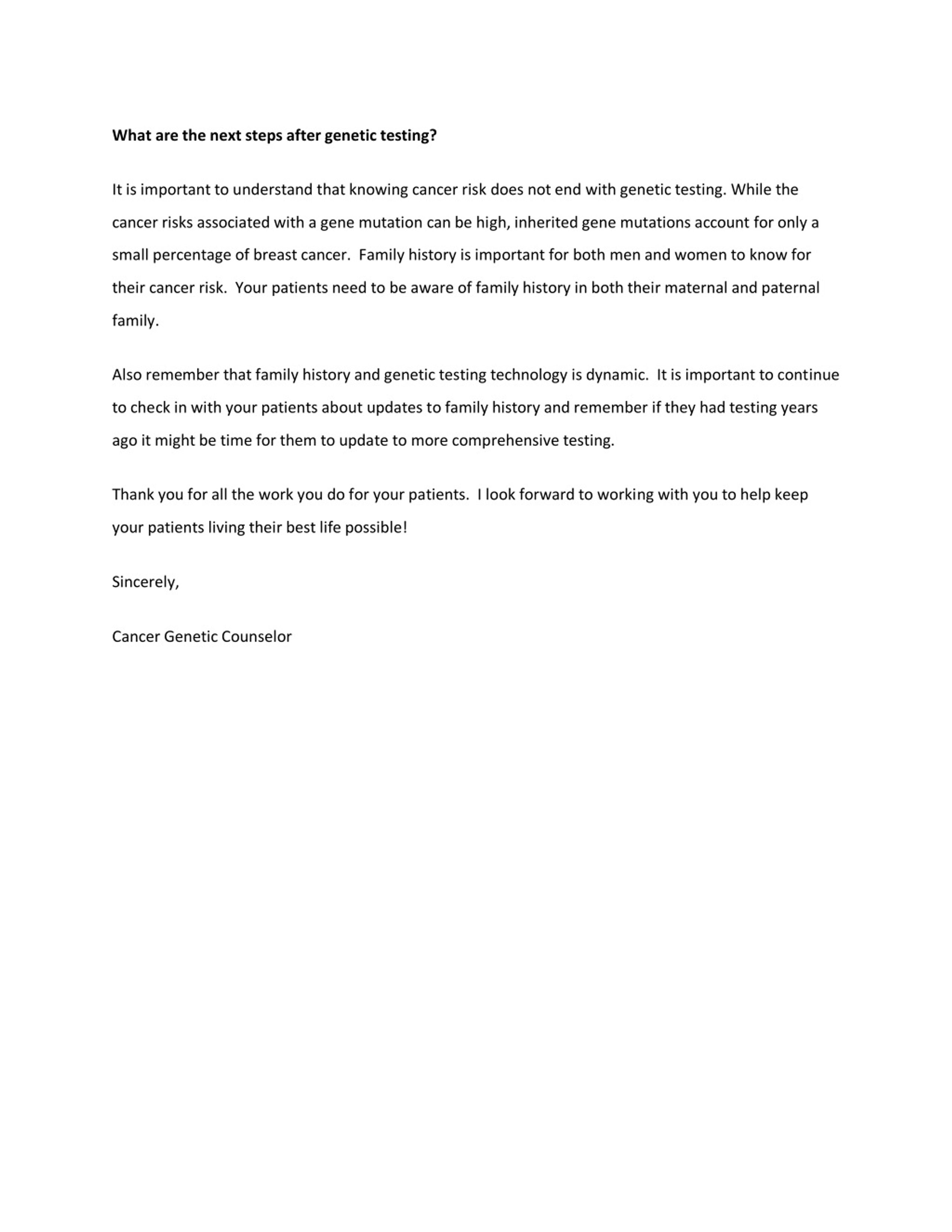 PPT - A Letter to a Primary Care Provider (PCP) From a Cancer Genetic ...