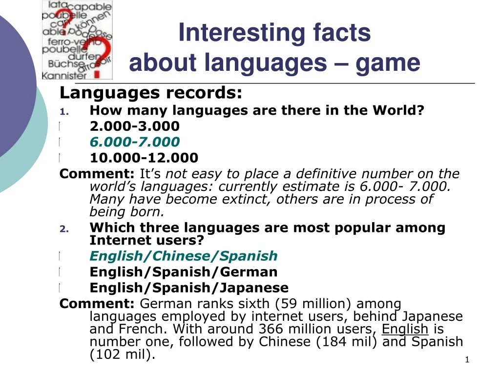 PPT - Interesting facts about languages – game PowerPoint Presentation ...