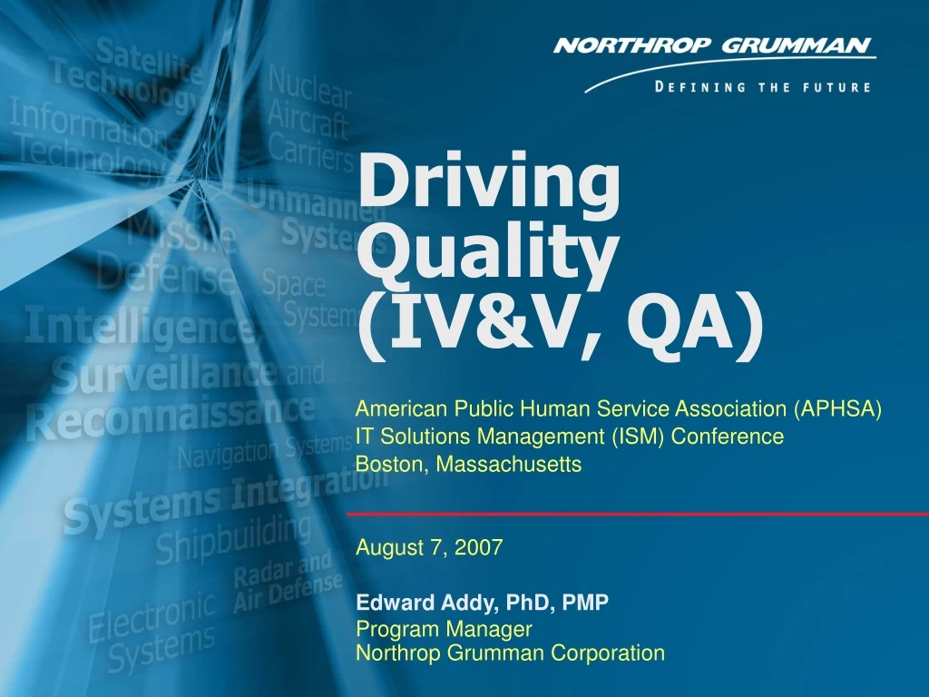 PPT - Driving Quality (IV&V, QA) PowerPoint Presentation, free download ...